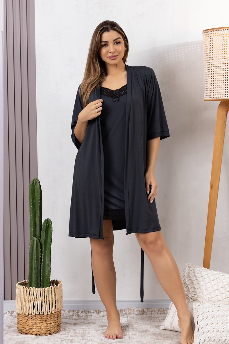 Robe Feminino Microfibra Sofisticado Preto - Fofuxa